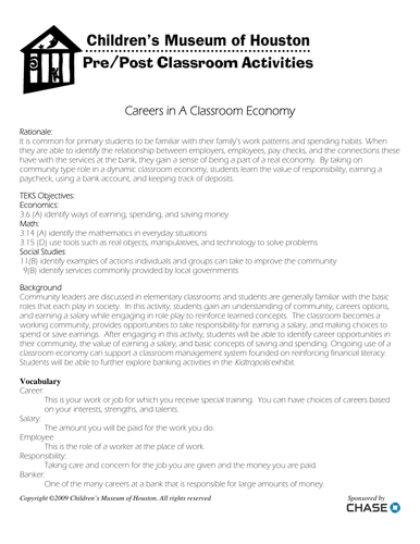 Careers in A Classroom Economy | Teaching Resources
