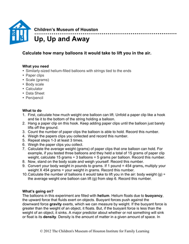 Up, Up and Away | Teaching Resources
