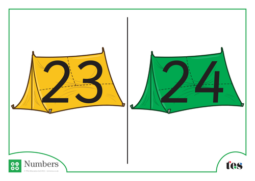 Number Cards - Tents Theme 21-30 | Teaching Resources