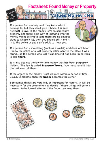 Factsheet: Found Money or Property | Teaching Resources