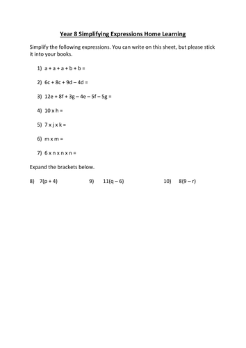 Simplifying Expressions | Teaching Resources Simplifying Expressions | Teaching Resources