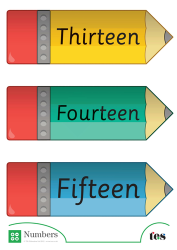 Written Number Flash Cards - Pencil Theme 10-18 | Teaching Resources