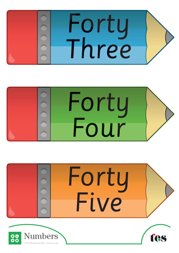 Written Number Flash Cards - Pencil Theme 37-45 | Teaching Resources