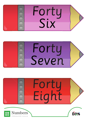 Written Number Flash Cards - Pencil Theme 46-50 | Teaching Resources