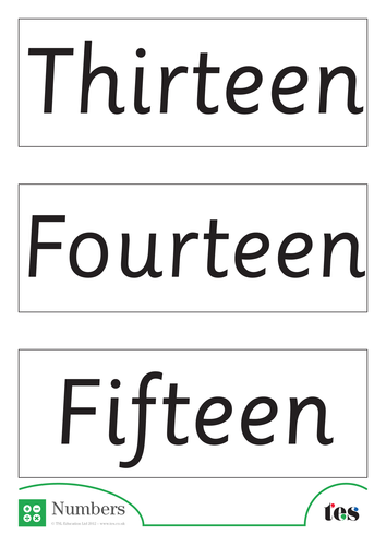 Number Flash Cards One to Fifty - Words Only 10-18 | Teaching Resources