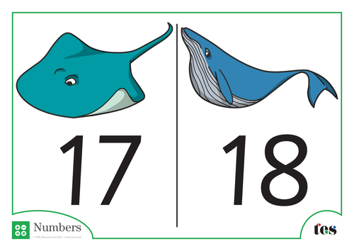 Number Cards - Ocean Theme 11-20 | Teaching Resources