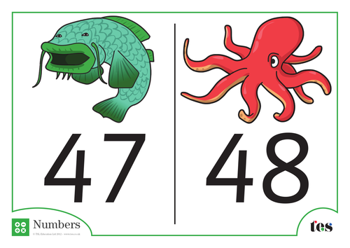 Number Cards - Ocean Theme 41-50 | Teaching Resources