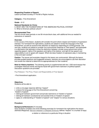 Respecting Freedom of Speech | Teaching Resources