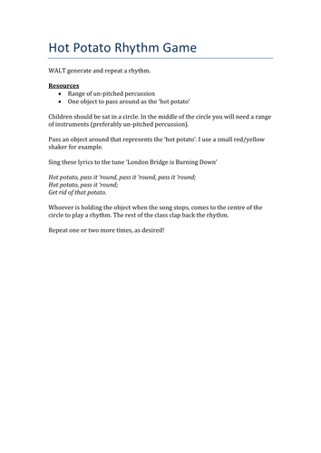 Hot Potato Rhythm Game | Teaching Resources
