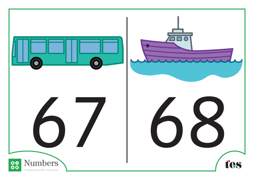 Number Cards - Transport Theme 61-70 | Teaching Resources