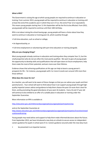 Raising the participation age (RPA) | Teaching Resources