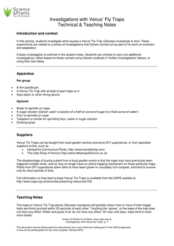 Investigations with Venus' Fly Traps | Teaching Resources