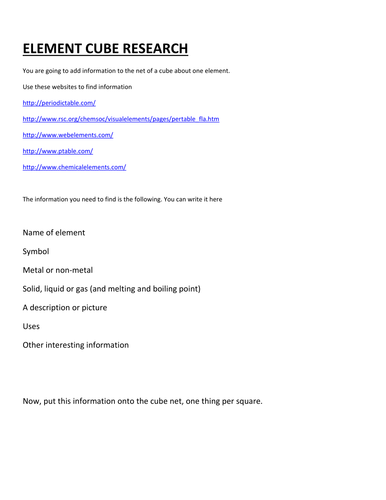 Element cube research activity | Teaching Resources