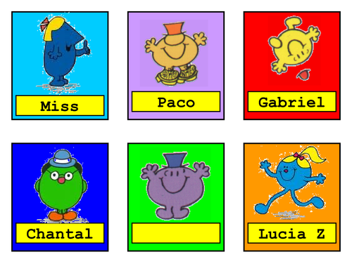Mr Men & Little Miss Name Labels for pegs etc by princess81 - Teaching ...