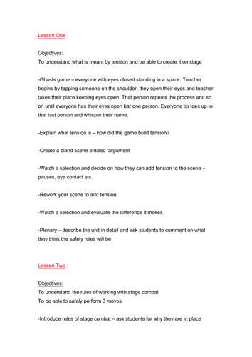 Stage Combat Scheme of Work | Teaching Resources