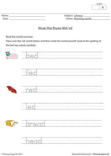 Words that rhyme with 'ed' | Teaching Resources