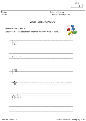 Words that rhyme with 'in' | Teaching Resources