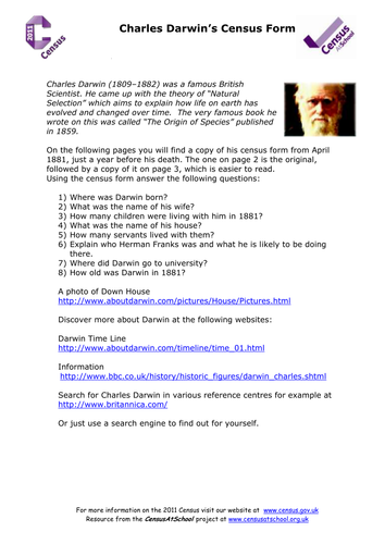 Charles Darwin's Census Form | Teaching Resources