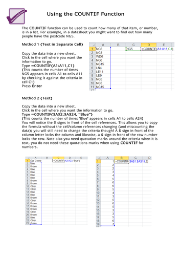 Using The COUNTIF Function In Excel | Teaching Resources