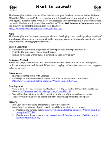 What is sound? (Lesson Plan) by TES_Science - Teaching Resources - Tes