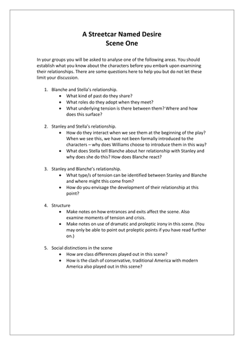 A Streetcar Named Desire Scene One Group Work | Teaching Resources
