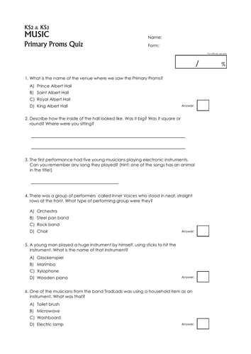 Music for Youth Primary Proms 2012 Quiz | Teaching Resources