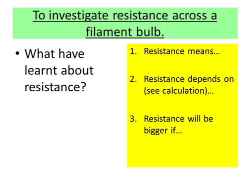 Resistance in a filament bulb | Teaching Resources