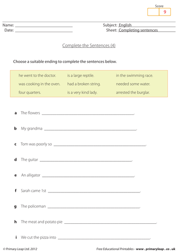 Complete the sentences (4) | Teaching Resources