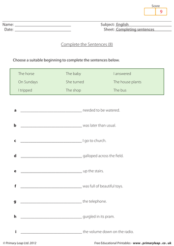 Complete the sentences (8) | Teaching Resources