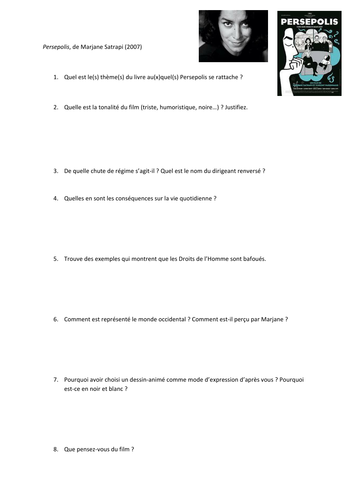 Persépolis (le film) - questionnaire | Teaching Resources
