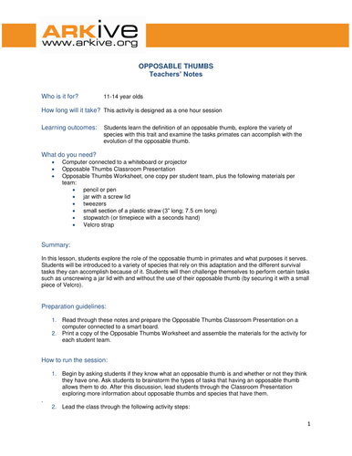 Opposable Thumbs | Teaching Resources