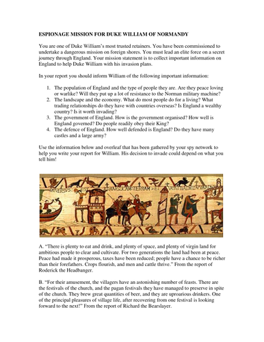 William's Spy Report | Teaching Resources