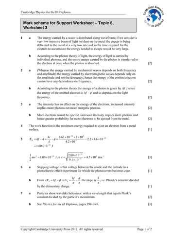 Cambridge IB Physics 6: Atomic Physics-Assessment3 | Teaching Resources