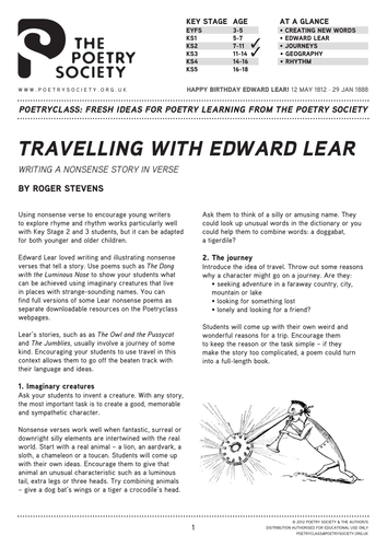 Travelling with Edward Lear (Poetry Society) | Teaching Resources