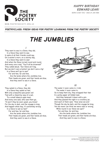 Illustrated Edward Lear poem (Poetry Society) | Teaching Resources
