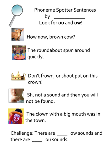 Phoneme spotter sentences ou/ow by lukeliamlion - Teaching Resources - Tes