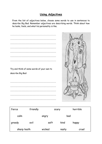 Little Wolf: Adjectives. Describing Big Bad Wolf. | Teaching Resources