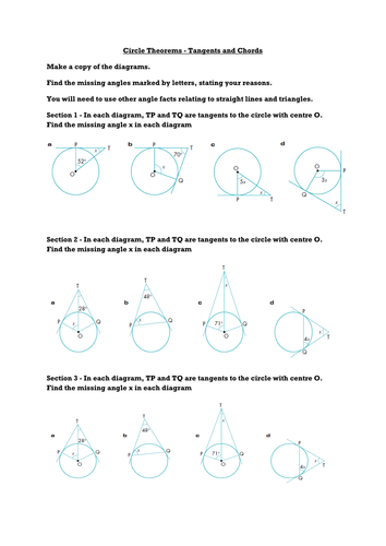 Circle Theorems 3 - Tangents and Chords | Teaching Resources