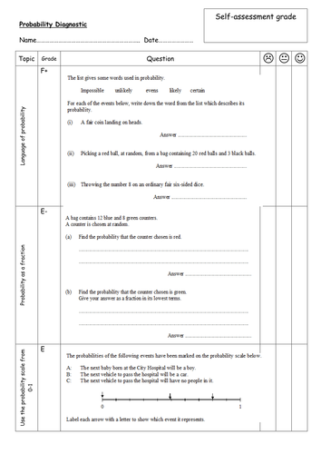 Graded self-assessment probability | Teaching Resources