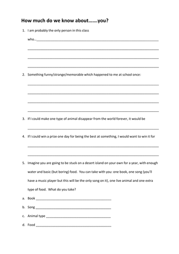 Getting to Know You Better game | Teaching Resources