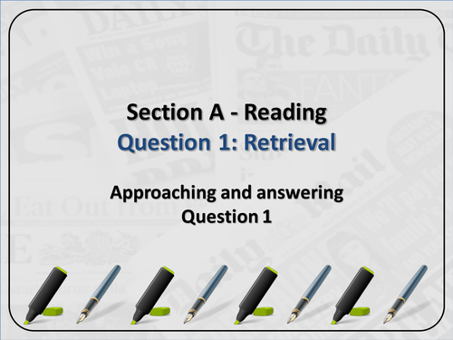 AQA GCSE English Lang. (H) - Reading: Question 1 | Teaching Resources