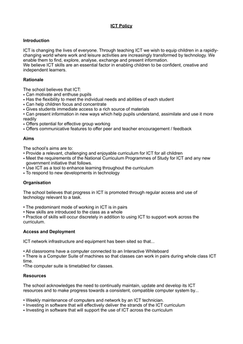 Primary School ICT Policy. Update, 2017 | Teaching Resources