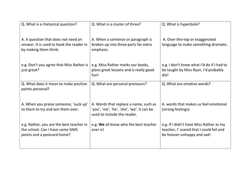 Persuasive Techniques Quiz Quiz Trade Cards | Teaching Resources