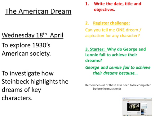 of Mice and Men - Context - The American Dream | Teaching Resources