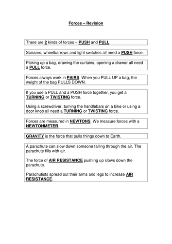 Forces revision | Teaching Resources
