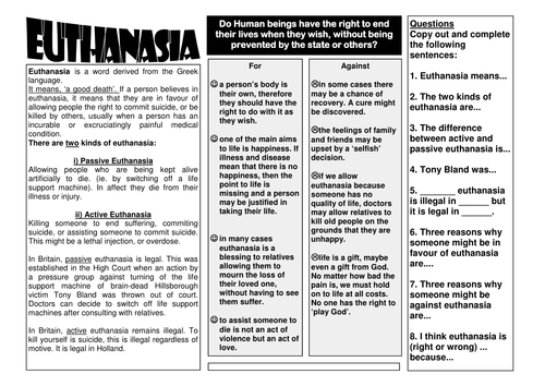 Euthanasia work sheet | Teaching Resources