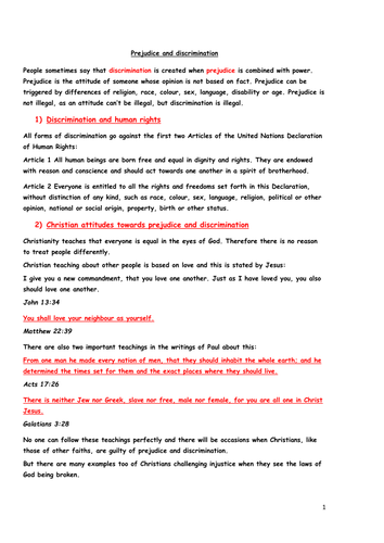 Prejudice and discrimination WS revison | Teaching Resources