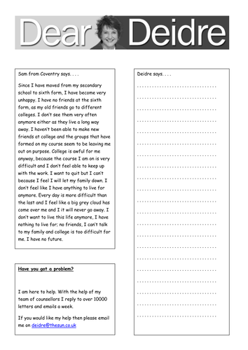 Dear Deidre WS Homosexuality | Teaching Resources