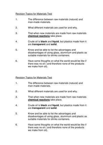 Materials test | Teaching Resources