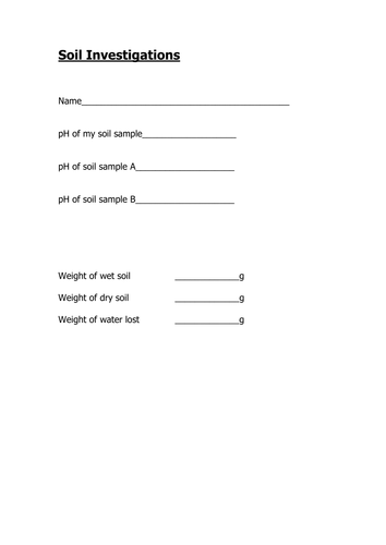 Soil practical results sheet | Teaching Resources